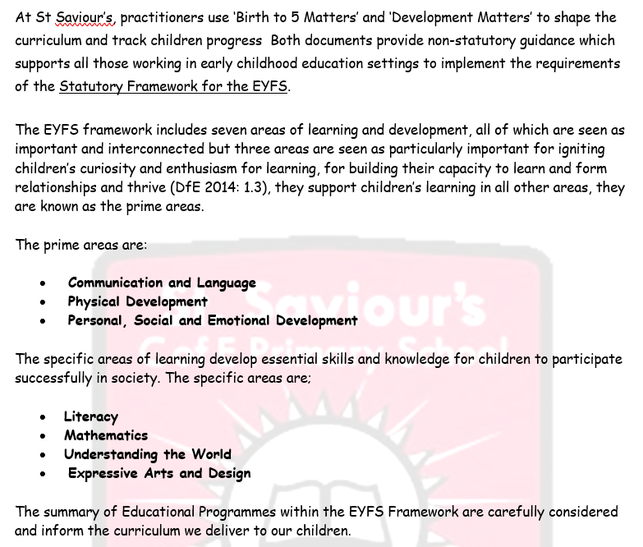 St. Saviour's CE Primary School - EYFS